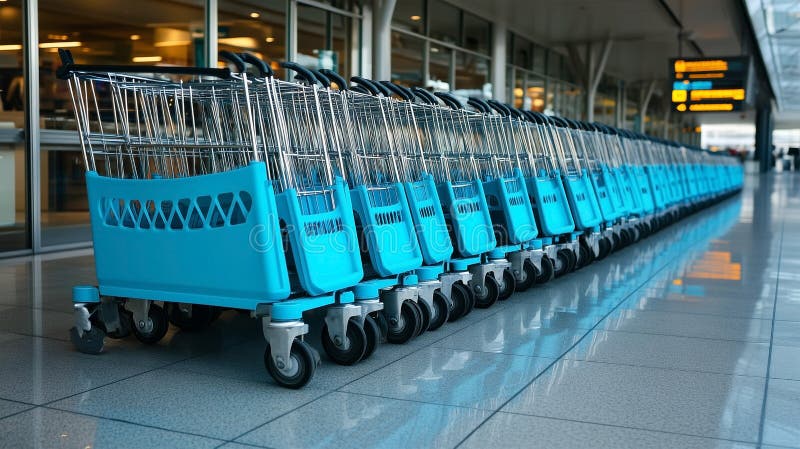 A Row of Blue Carts are Lined Up in a Store Stock Illustration ...