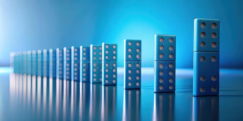 A Row of Blue Dominoes Reflecting on a Smooth Surface, Representing a ...