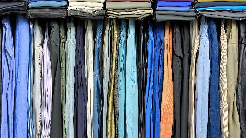 Row Blue Green Clothes Stacked Top Each Other Stock Photos - Free ...