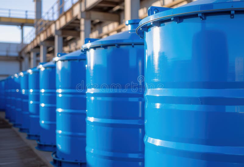 Row Blue Industrial Barrels Storage Facility Stock Photos - Free ...