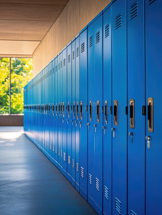 Row of Blue Lockers in Building Stock Image - Image of school ...