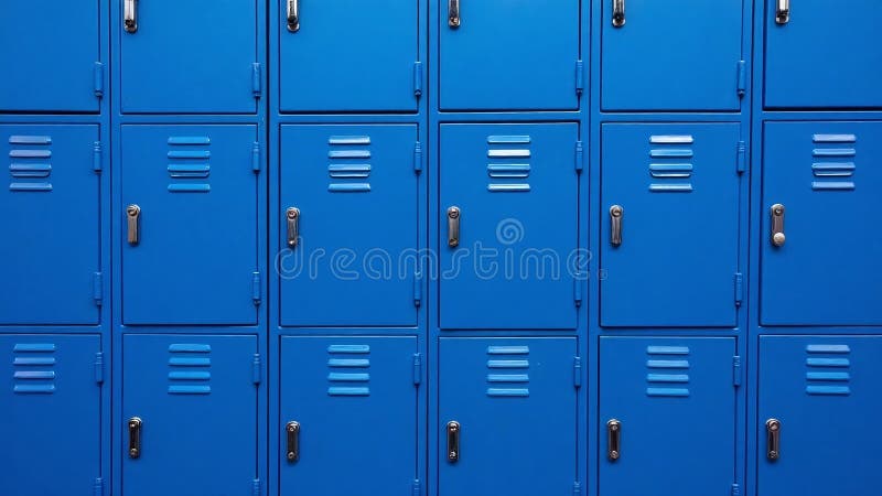 Row of Blue Metal Lockers in Grid Pattern Stock Illustration ...