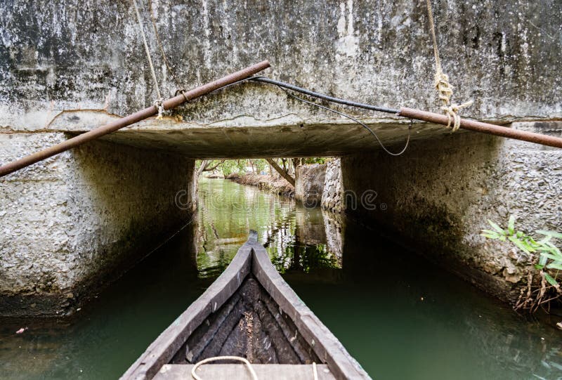 Row Boat Approaches Very Low Bridge That It Must Pass Under Editorial ...