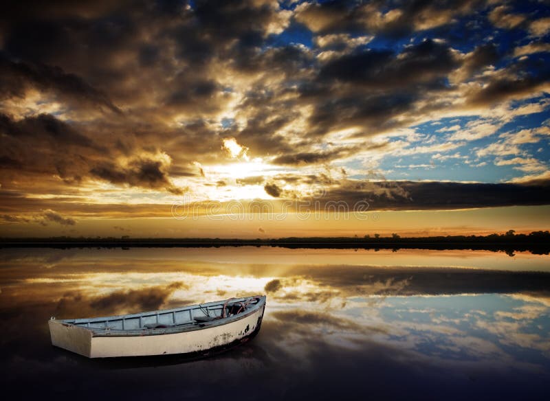 Row Boat Sunset stock image. Image of natural, transport - 16125267