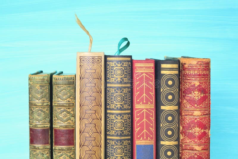 Old Books in a Row in Library on Black Background with Copy-Space Stock ...