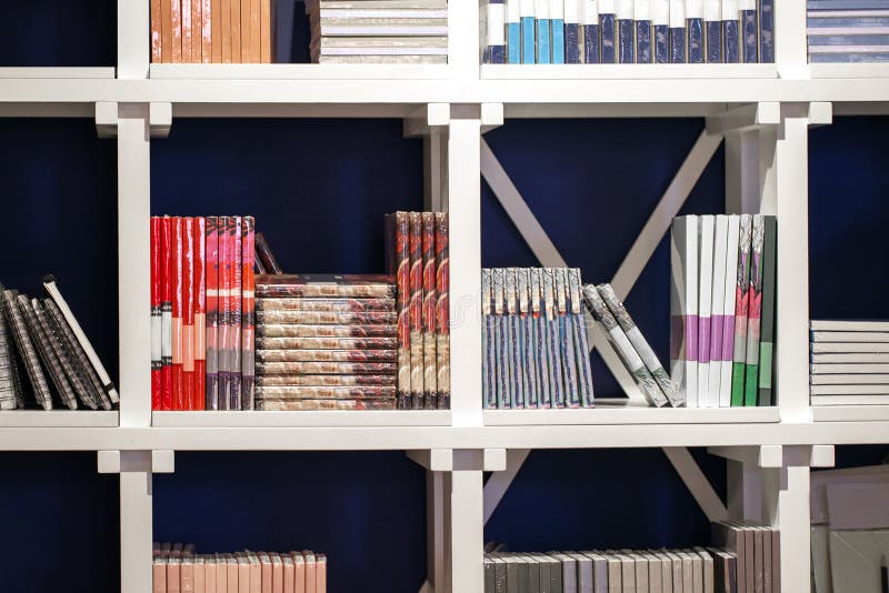 Row of Books. Books on Wooden Shelf. Books from the Home Library Stock ...