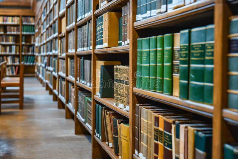 A Row of Books on Wooden Shelves in a Library. Generative AI Stock ...