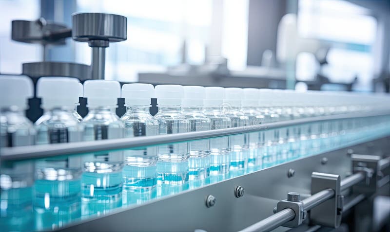 A Row of Vibrant Blue Liquid Bottles Creates a Stunning Visual Display ...