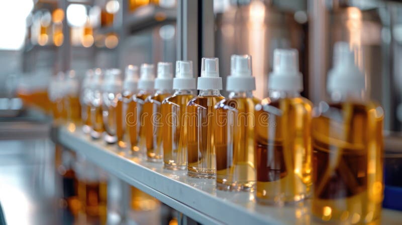 Row of Bottles Filled with Liquid, Suitable for Product Display Stock ...