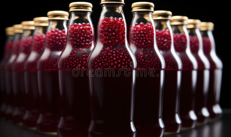 A Row of Bottles Filled with Red Liquid. Generative AI Image. Stock ...
