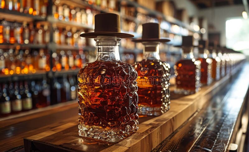 Row of Bottles of Maple Syrup on Bar Stock Image - Image of label ...