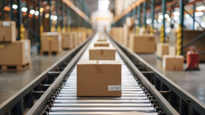 Row of Box Packages on Pallets in Warehouse. Stock Illustration ...