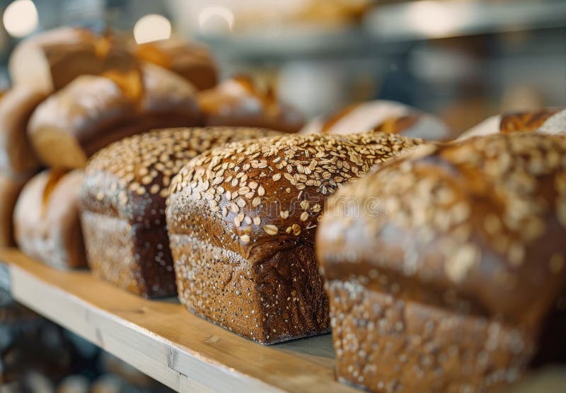 Row of Breads on Bakery Shelf Stock Photo - Image of wooden, loaf ...