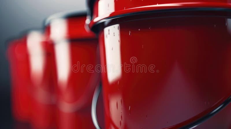 A Row of Bright Red Buckets Lined Up Against a Wall, Ready for Use or ...