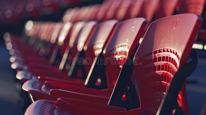 A Row of Bright Red Stadium Seats with One Fan Sitting in the Back ...