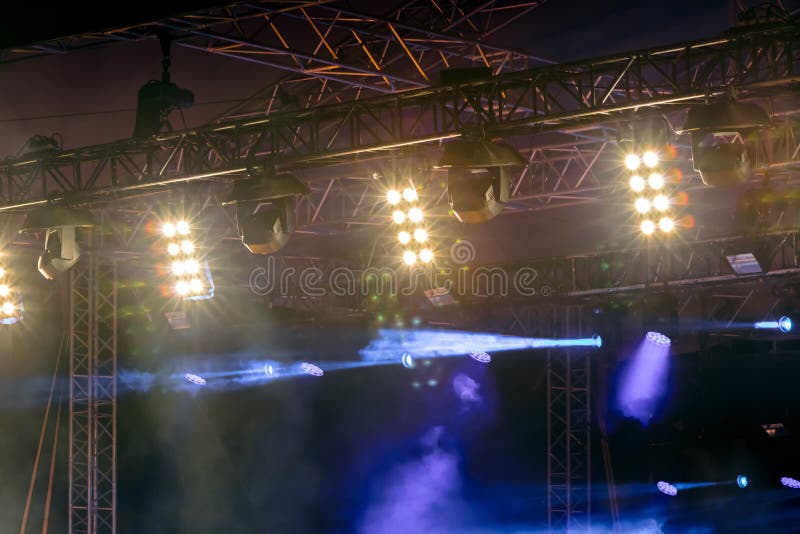 Row of Bright Spotlights on Concert Stage Stock Photo - Image of ...