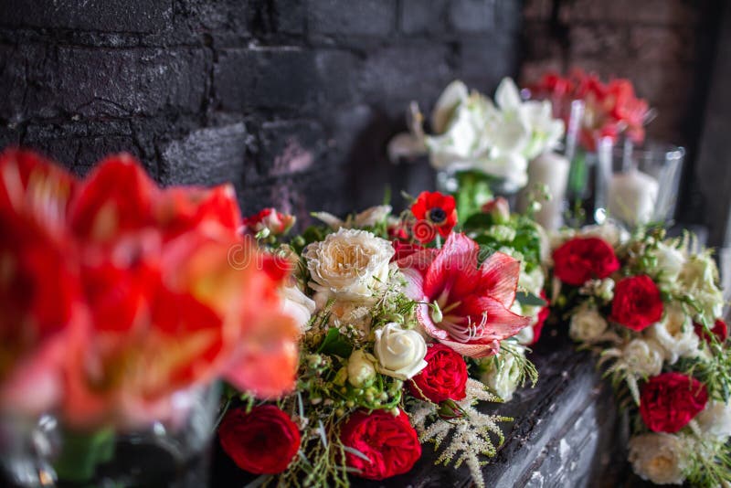 Row of Bright Wedding Flowers on a Shelf Stock Image - Image of summer ...