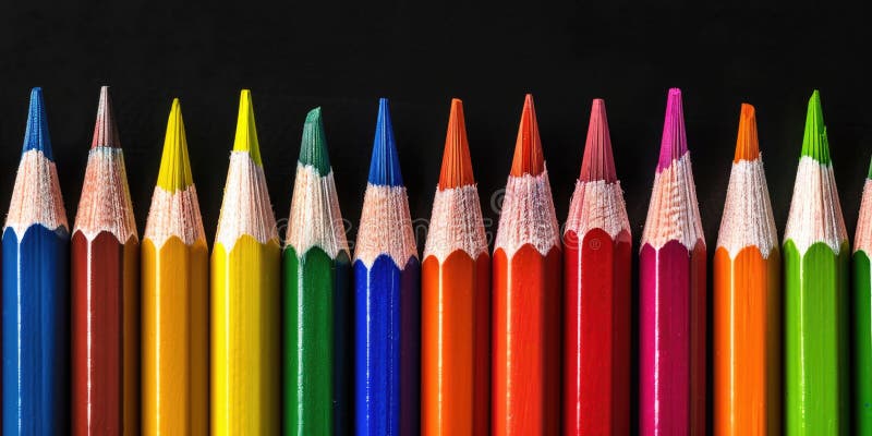 A Row of Brightly Colored Crayons, Each Sharpened To a Point, Against a ...