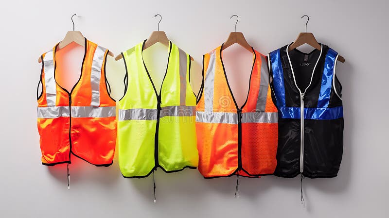 A Row of Brightly Colored Safety Vests Hang on a Wall Stock Image ...