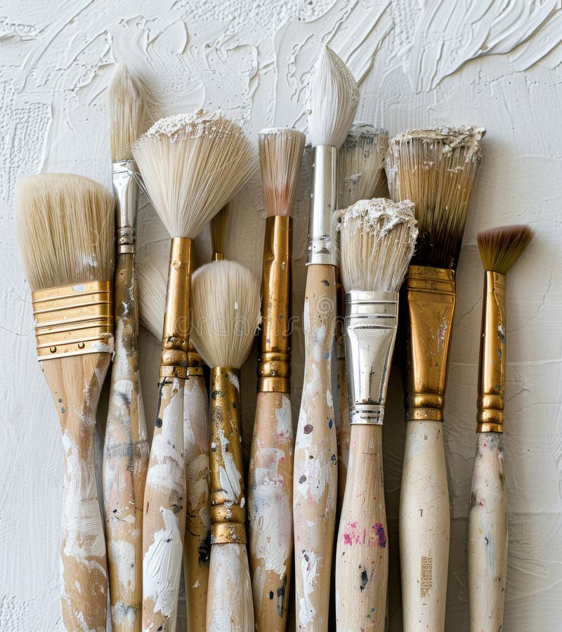 Row of Brushes Against Wall Stock Photo - Image of straight, creative: 317721282