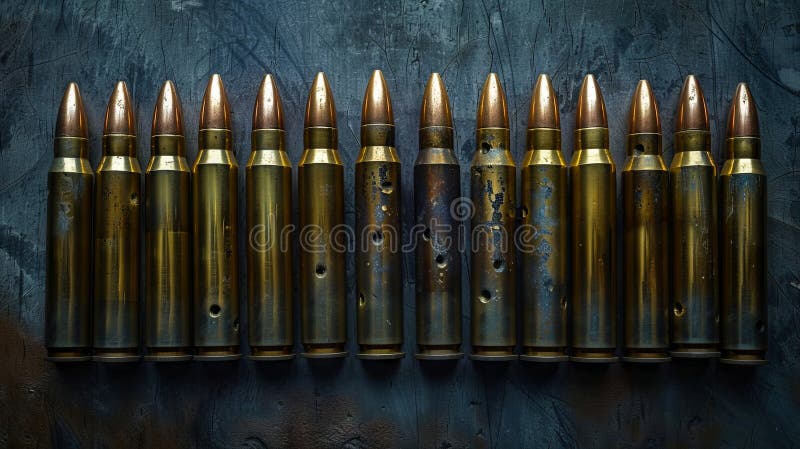 A Row of Bullets Lined Up Against a Dark Blue Background Stock Image ...