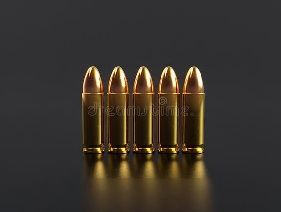 A Row of Bullets Lined Up in a Row on a Black Surface Stock Photo ...