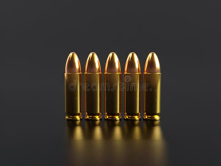 A Row of Bullets Lined Up in a Row on a Black Surface Stock Photo ...
