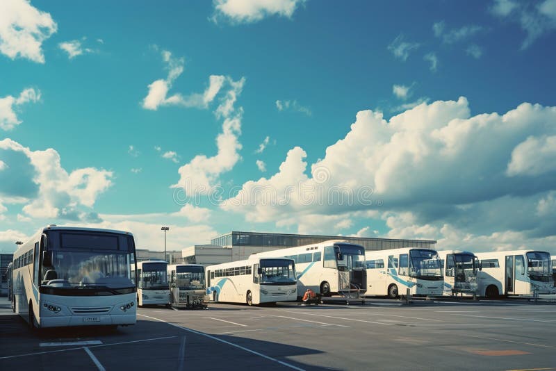 A Row of Buses Parked in a Parking Lot. Stock Illustration ...