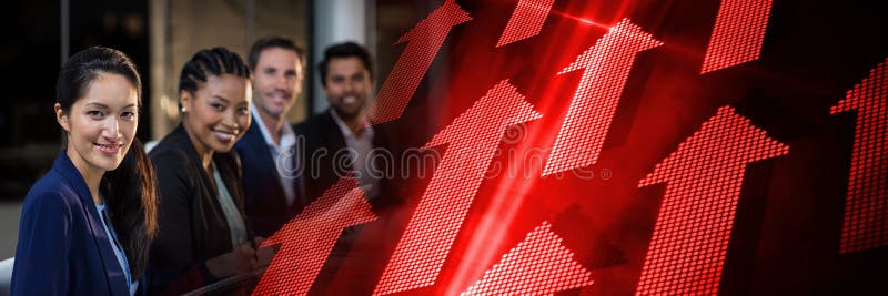 Row of Business People with Red and Black Finance Graph Transition ...