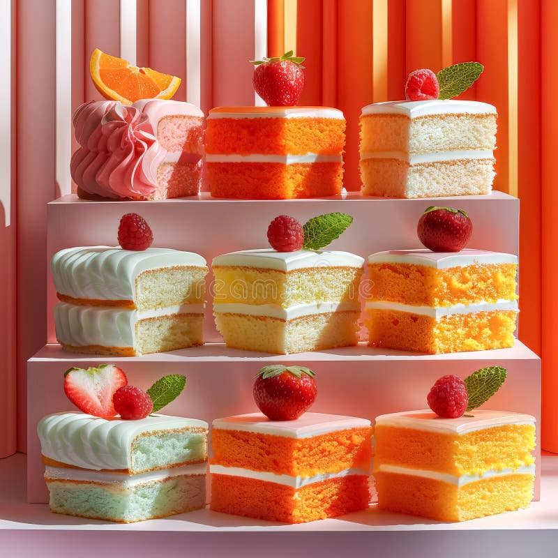 A Row of Cakes with Different Flavors and Toppings, Including ...
