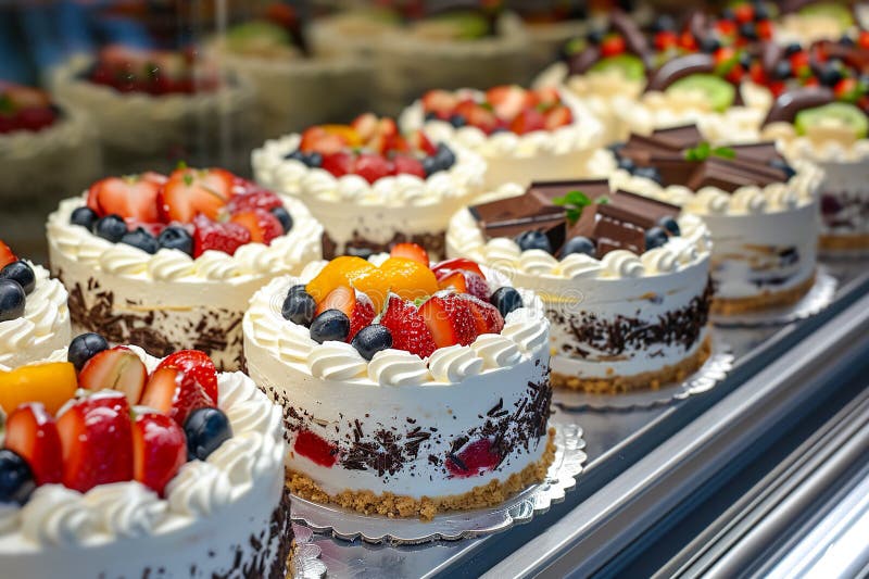 A Row of Cakes with Raspberries on Top Stock Photo - Image of travel ...