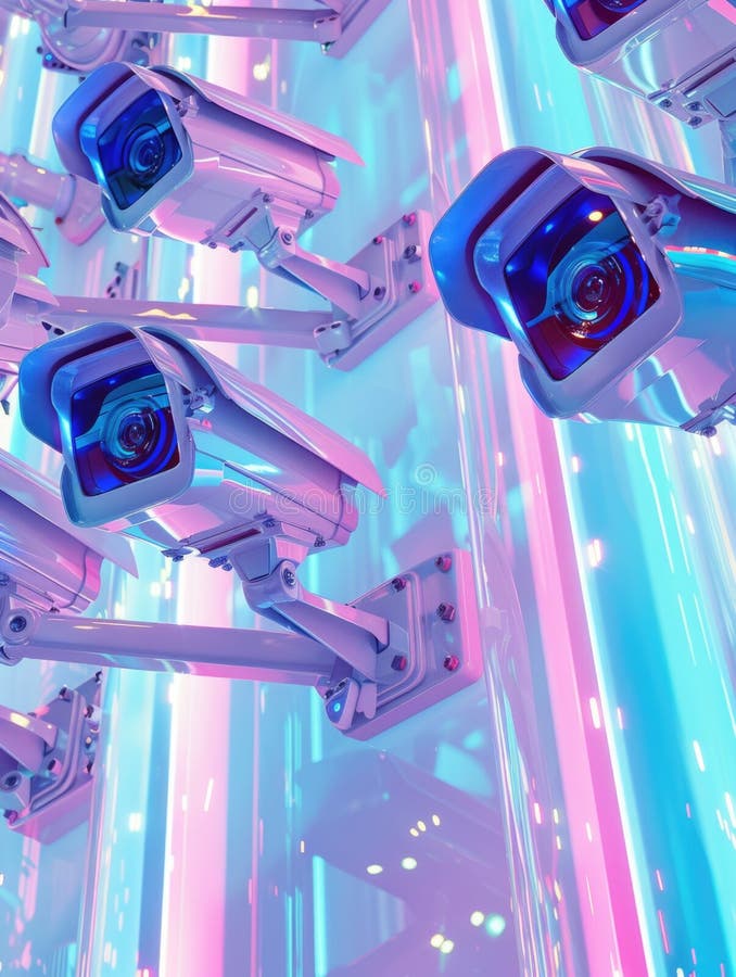 A Row of Cameras are Suspended from the Ceiling Stock Photo - Image of ...