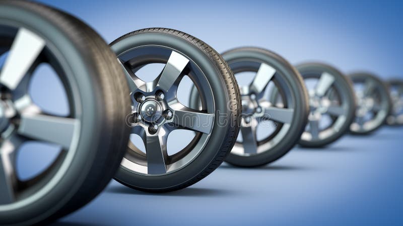 Row of car wheels stock illustration. Illustration of wheel - 46339276
