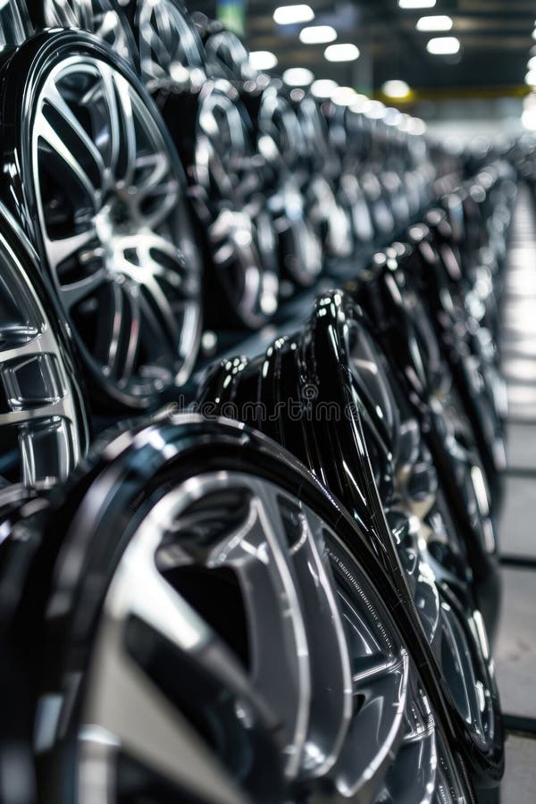 A Row of Car Wheels Stacked on Top of Each Other Stock Photo - Image of ...