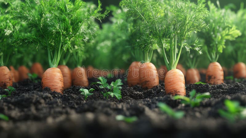 A Row of Carrots are Growing in a Field Stock Photo - Image of detail ...