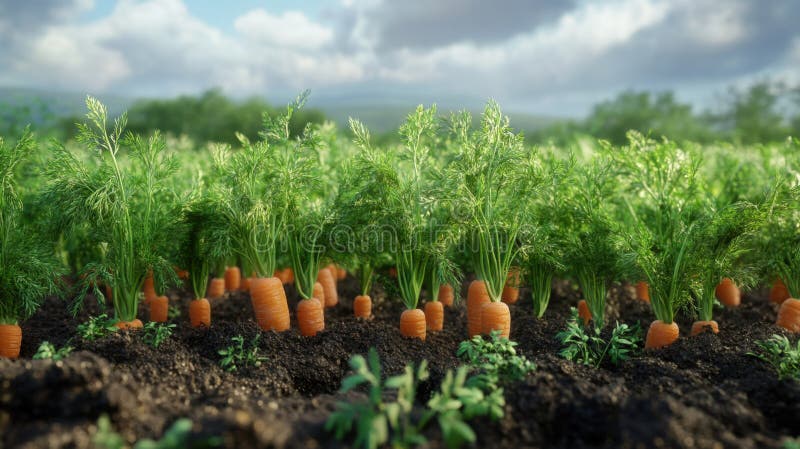 A Row of Carrots are Growing in a Field Stock Image - Image of ground ...