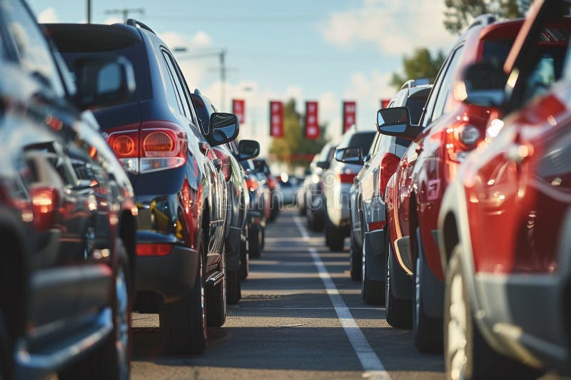 A Row of Cars Parked in a Line Stock Illustration - Illustration of ...