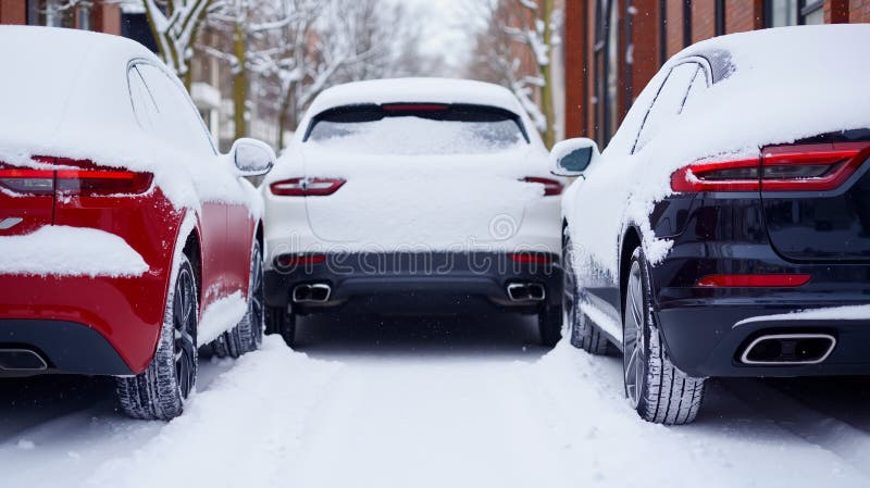 A Row of Cars Parked in a Row in the Snow Stock Photo - Image of ground ...