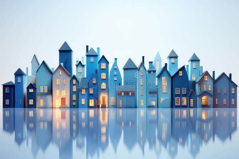 Row of Cartoon Miniature House Models Extreme Closeup. Generative AI ...