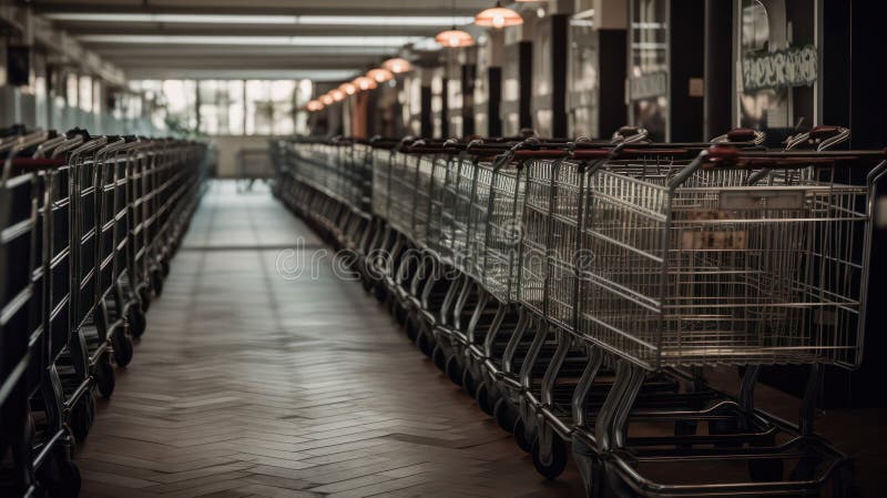 Row of Carts Standing Inside the Store before Opening Stock ...