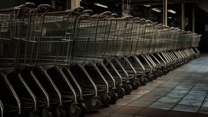 Row of Carts Standing Inside the Store before Opening Stock ...