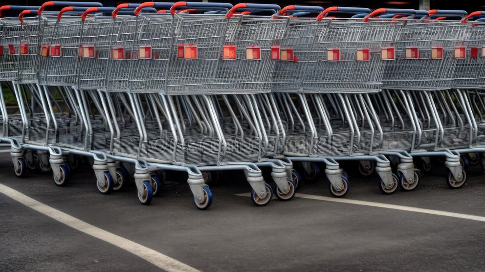 Row of Carts Standing Inside the Store before Opening Stock ...