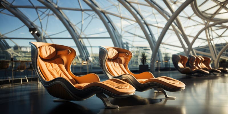A Row of Chairs in an Airport Terminal. Luxury Chairs in Airport Lounge ...