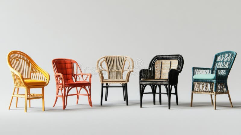 A Row of Chairs with Different Colors of Wicker Stock Illustration ...