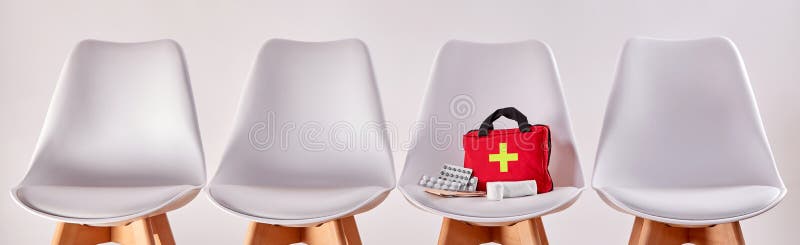 Row of Chairs with First Aid Kit Stock Photo - Image of seat, panorama ...