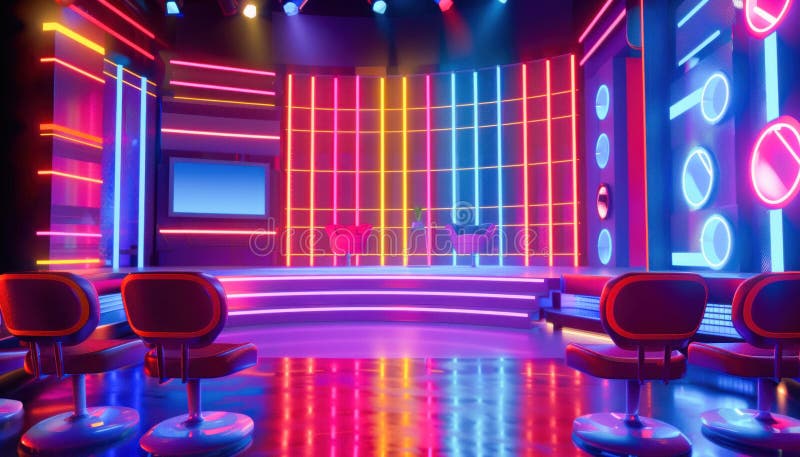 A Row of Chairs is Neatly Set Up in Front of a Stage Brightened by ...