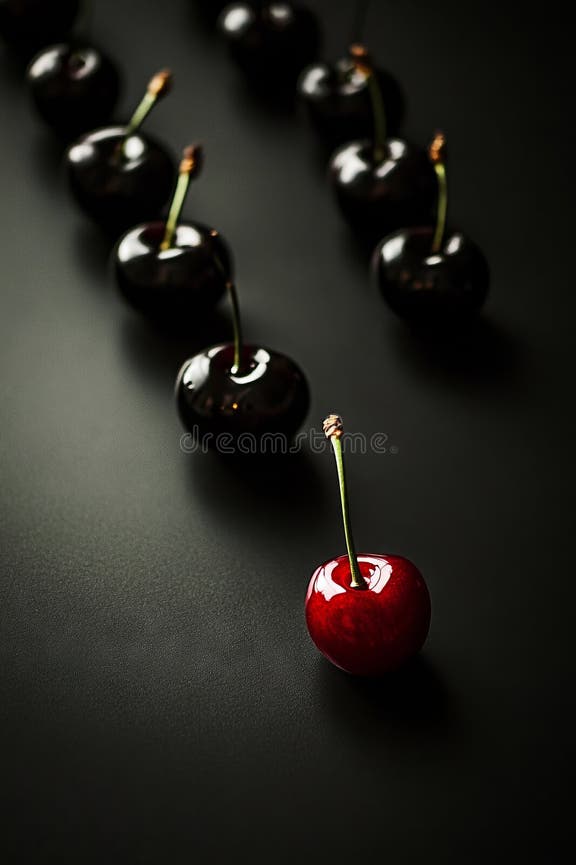 A Row of Cherries on a Black Surface Stock Image - Image of fruit ...