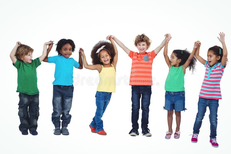 Row Children Standing Together Raised Arms Photos - Free & Royalty-Free ...