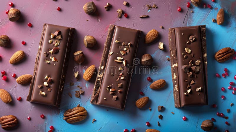 Row of Chocolate Bars on Rainbow Table Stock Photo - Image of cocoa ...