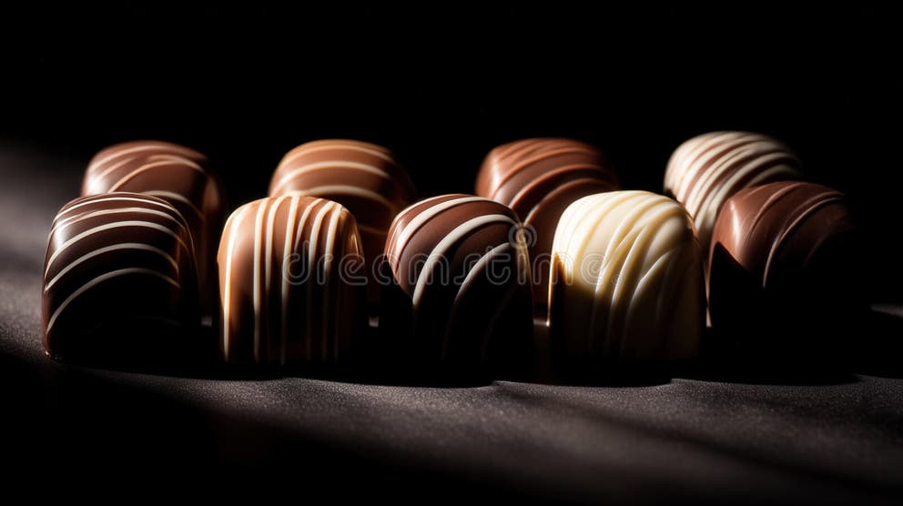 Row of Chocolate Candies with White Stripes. Stock Image - Image of ...
